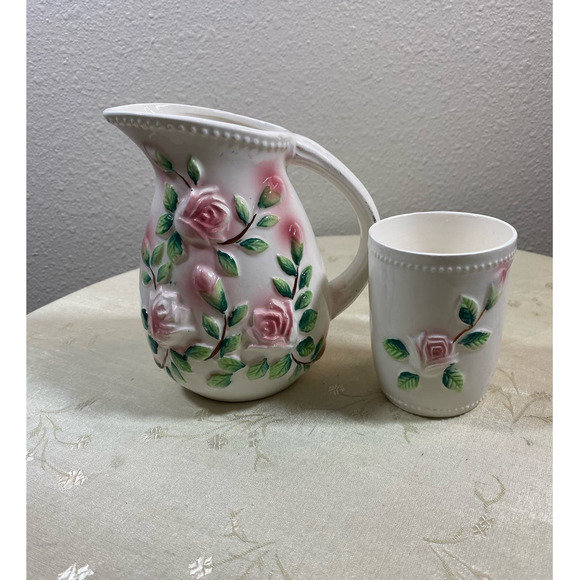 none/unknown | Dining | Vintage Small Pitcher W Pink Rose Design And ...